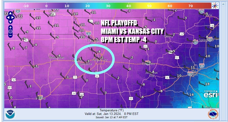 Coldest NFL football game in history Kansas City vs Miami, cold air ...