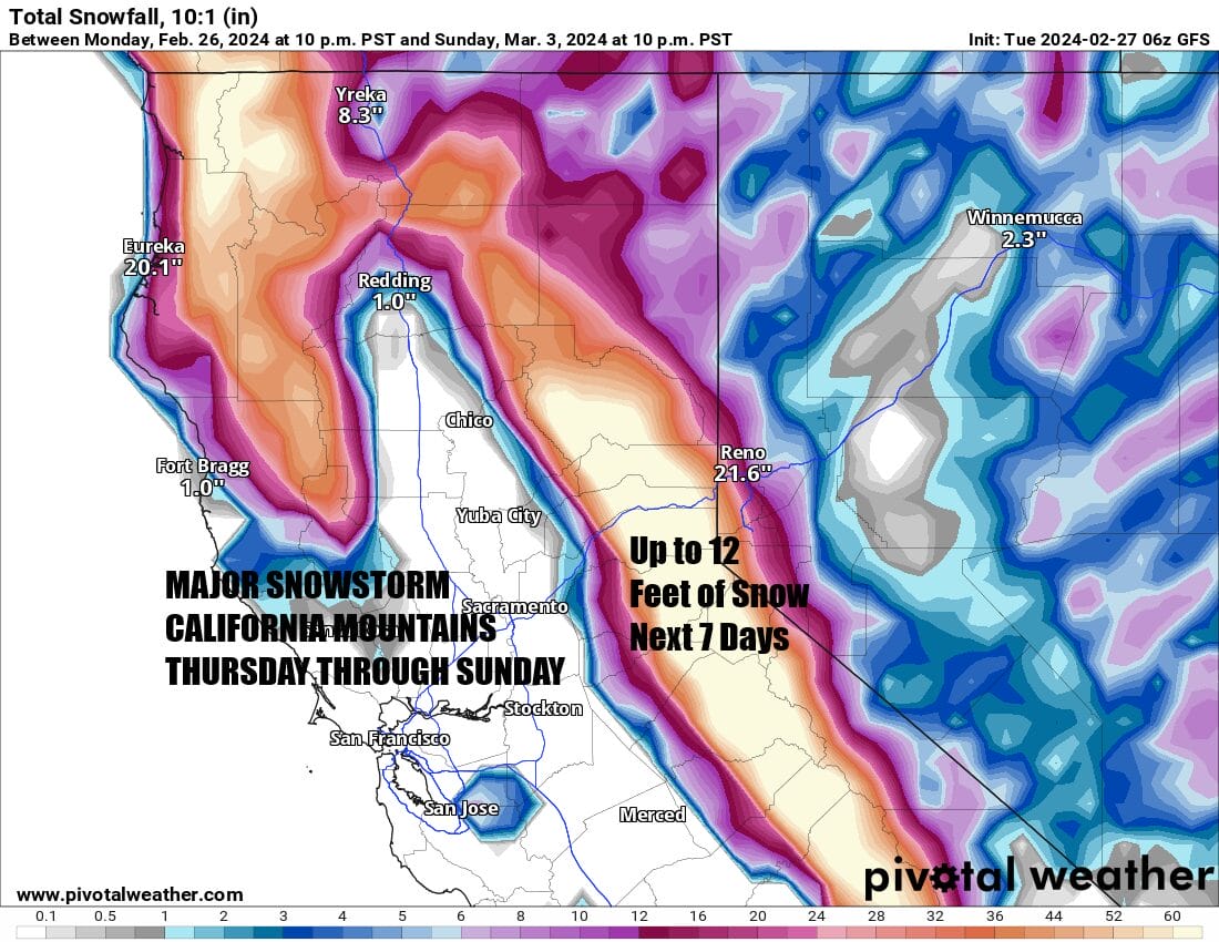 12 Feet of Snow California Mountains, Severe Storms Tornado Risk ...