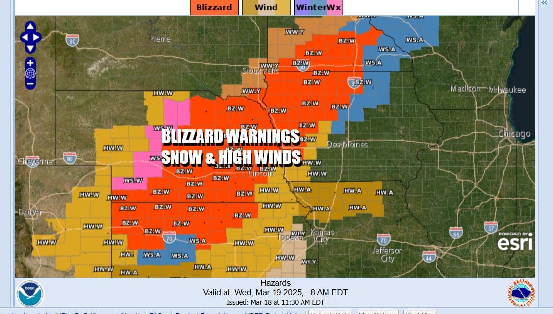 Nebraska Iowa Minnesota Blizzard conditions heavy snow strong winds ...