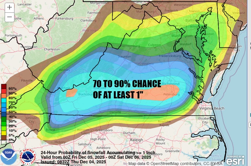 Snow for Southern Virginia & Northern North Carolina Friday, up to 4 ...